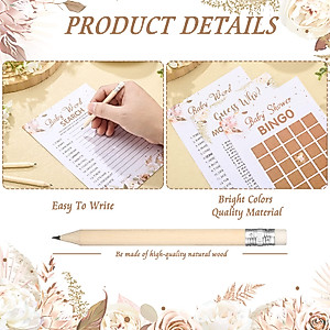 Yinder 145 Pcs Baby Shower Games Activities Cards with 20 Pencils Includes Baby Bingo Description and Wishes Guess Who Price is Right Word Scramble Game(Boho Pampas)