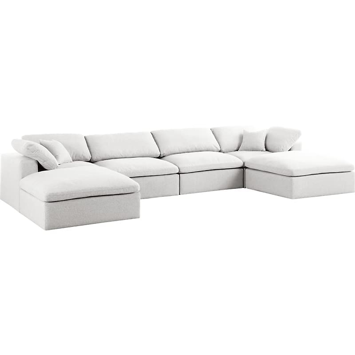 Meridian Furniture Serene Collection Modern | Contemporary Deluxe Cloud-Like Comfort Modular Sectional, Soft Linen Textured Fabric, Down Cushions, 2 Corner + 2 Armless, Cream