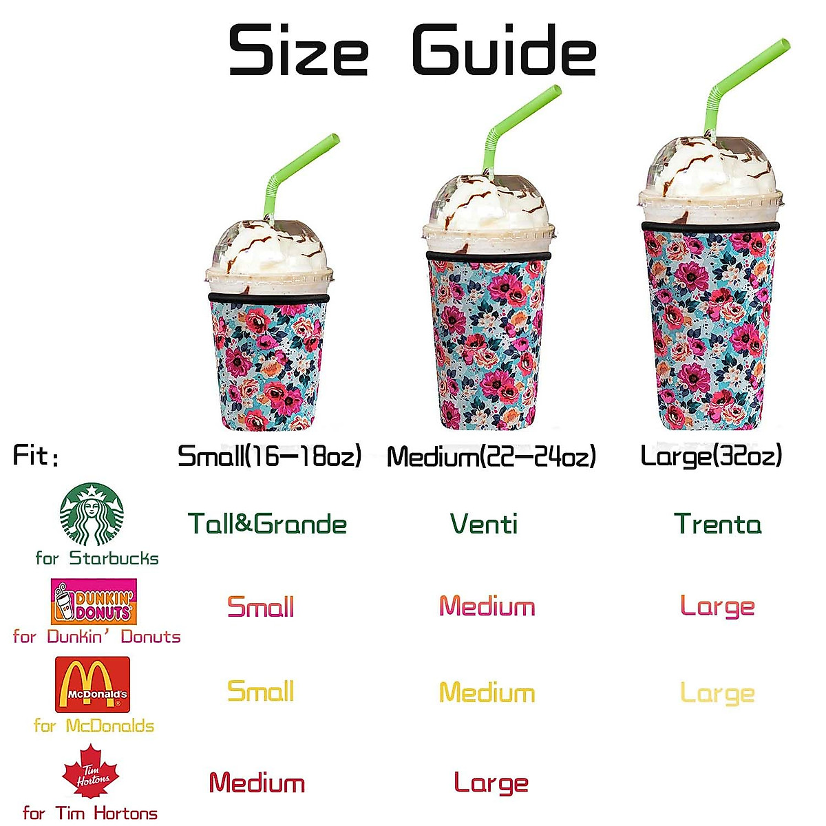 3 Pack Reusable Iced Coffee Sleeves, Jahomieo Insulator Sleeve for Cold Beverages, Neoprene Drink Sleeve Cup Holder for Starbucks Coffee, McDonalds, Dunkin Coffee，More