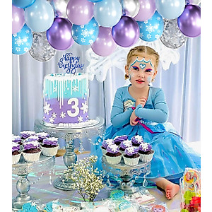 Purple and Blue Party Balloons Kit, 50pcs Blue Silver Purple Balloons 12 Inch Snow Balloons for Girls Theme Party Supplies Ice Snow Theme Birthday Baby Shower Winter Party Decorations