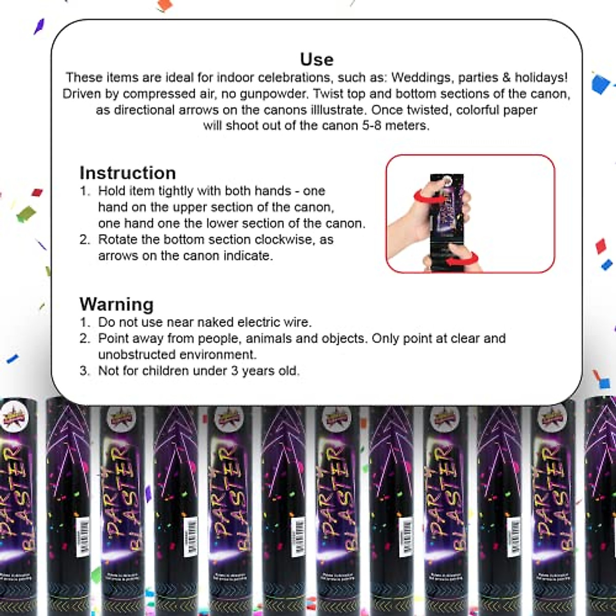 Jake's Celebrations Colorful Confetti Cannon – Compressed Air Confetti Poppers – Easy to Use Funny Confetti Shooters – Confetti Cannons for Weddings, Parties & Holidays (Set of 12)…