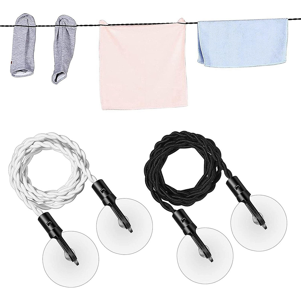 AFXGUSD Portable Elastic Clothesline for Travel and Camping with Hooks and Suction Cup, Black