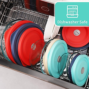 Replacement Lids for Pyrex 7402-PC 7 Cup, Silicone Round Storage Cover Lid for Anchor Hocking Glass Bowl 2 Pack with Date Mark Turquoise