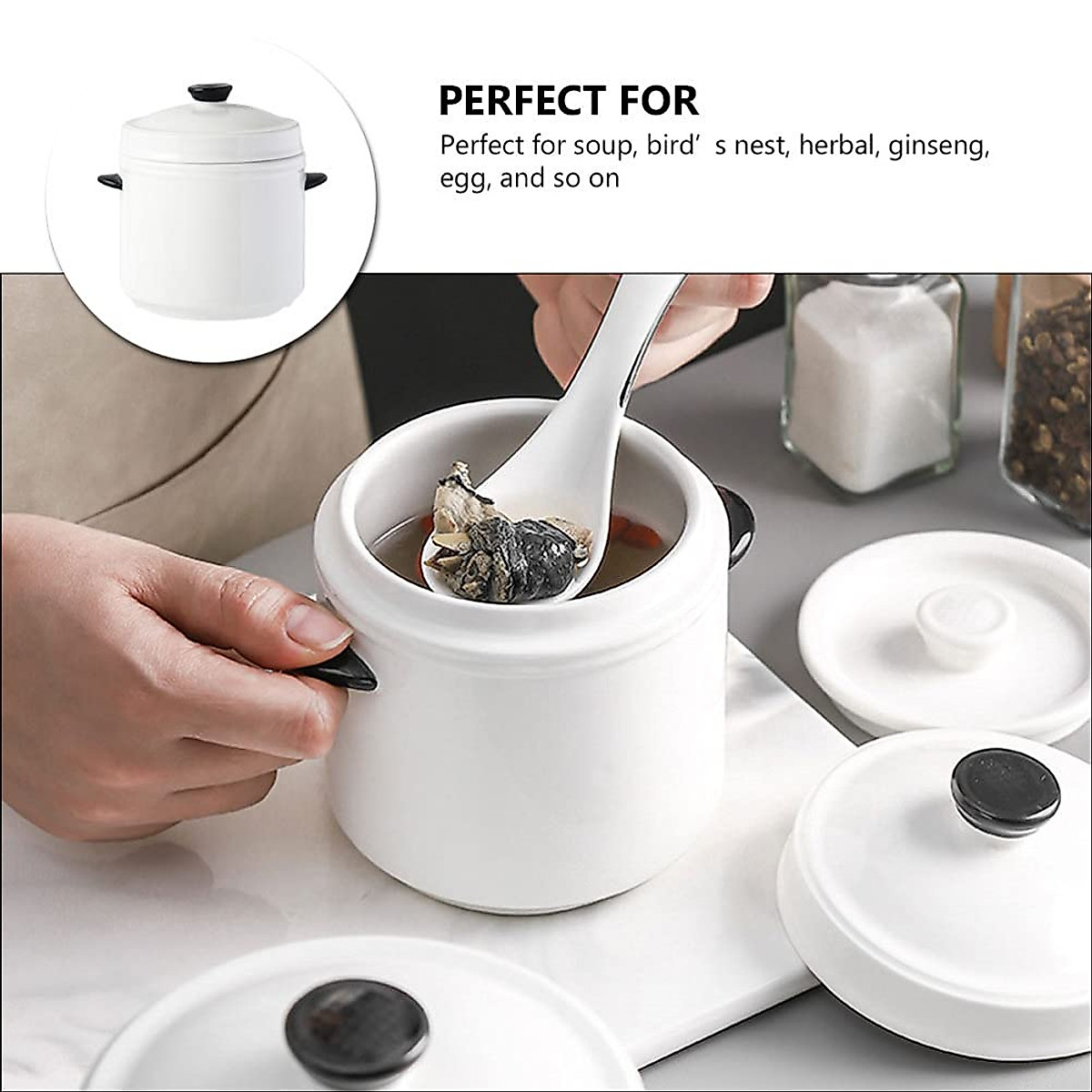 Hemoton Small Ceramic Stew Pot Stockpot Miso Soup Bowl with Lid Japanese Bowl for Bird Nest Tonic Dessert Noodle Soup Salad Pasta