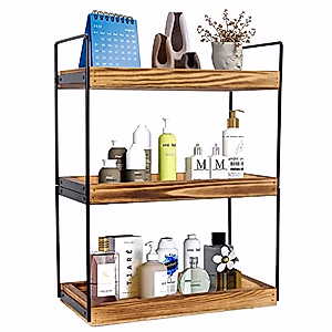 3 Tiers Bathroom Storage Organizer, Wooden Bathroom Countertop, Bathroom Trays and Kitchen Spice Rack for Counter