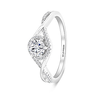 JO WISDOM Women Ring,925 Sterling Silver Infinity Engagement Wedding Anniversary Promise Ring with with 5mm 5A Cubic Zirconia ring size7