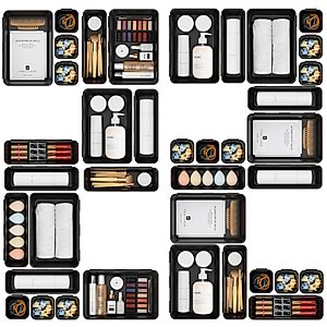 A-LuGei 【𝟮𝟮𝗣𝗖𝗦】 Plastic Black Desk Drawer Organizer, Bathroom Organizers and Storage, Makeup Organizer, Organization and Storage Bin Container for Vanity Office Utensils Tool Pantry Cosmetic