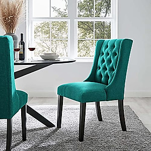 Modway Baronet Button Tufted Fabric Dining Chair, Set of 1, Teal