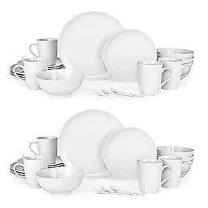 Miibox White Dinnerware Set, 40-Piece Service For 8，with Dinner Plates, Salad Plate, Bowls, Mugs and Teaspoons, Porcelain Durable for Christmas, Halloween, Wedding, Banquet