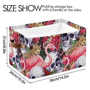 Skull Flamingo Leopard Storage Basket Bins Foldable Laundry Hamper Toy Storage Bins Box Organizer for Bedroom Office Clothes Pet Nursery Living Room,1 pcs