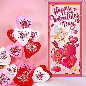 HOWAF Happy Valentine's Day Door Cover, Large Fabric Valentines Day Party Decoration Door Banner, Love Heart Backdrop Banner for Valentines Day Party Supplies, Valentine's Day Front Door Hanging Decoration