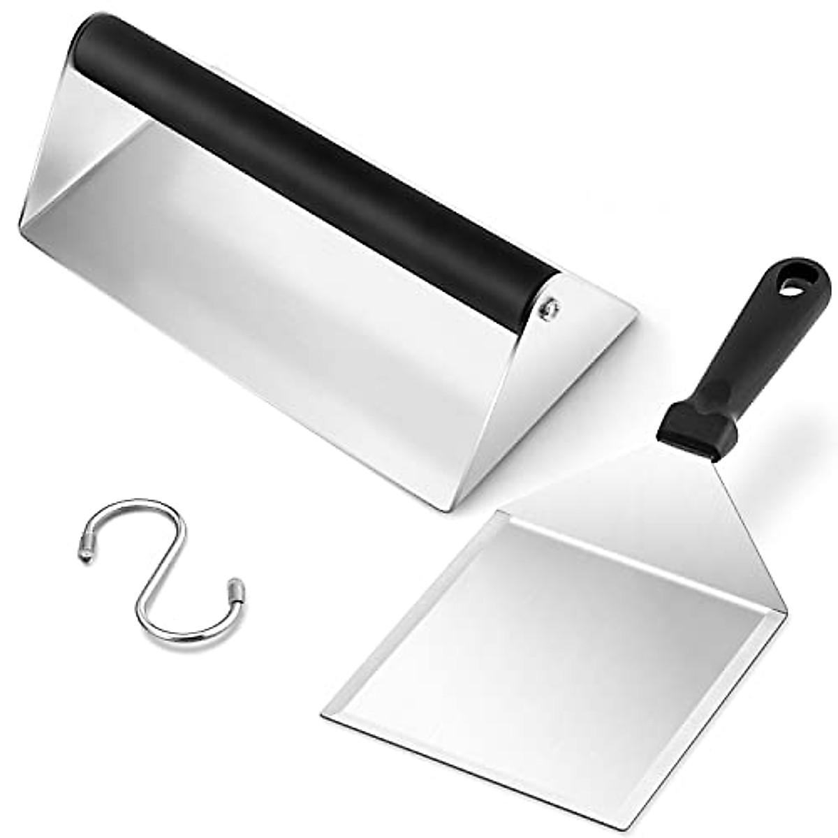 Leonyo Hamburger Spatula & 8.2x4.2 Inch Rectangular Burger Press, Heavy Duty Griddle Metal Turner Flipper & Stainless Steel Smash Bacon Grill Press for Flat Top BBQ Cheese Burger Patty, Plastic Handle
