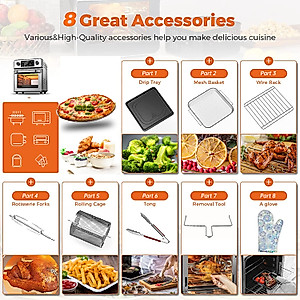 Air Fryer Toaster Oven 16-Quart, TINTALK 10-in-1 Airfryer Oven Combo - 1700W Large Air fryer Convection Oven, Countertop Combo with 9 Accessories Rotisserie | Dehydrator