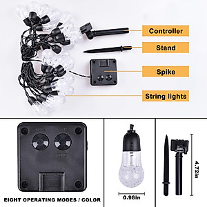 SLASHOME Solar String Lights Outdoor, 28.8Ft 30LED Waterproof Globe Fairy Lights, Solar Powered Lights with 8 Modes Light for Garden Porch Party Decor