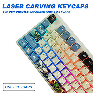 Japanese Anime Demon Slayer Keycaps 108 PBT Dye Sublimation OEM Profile for Cherry Mx Gateron Kailh Switch Mechanical Keyboard Colorful (Only keycaps)