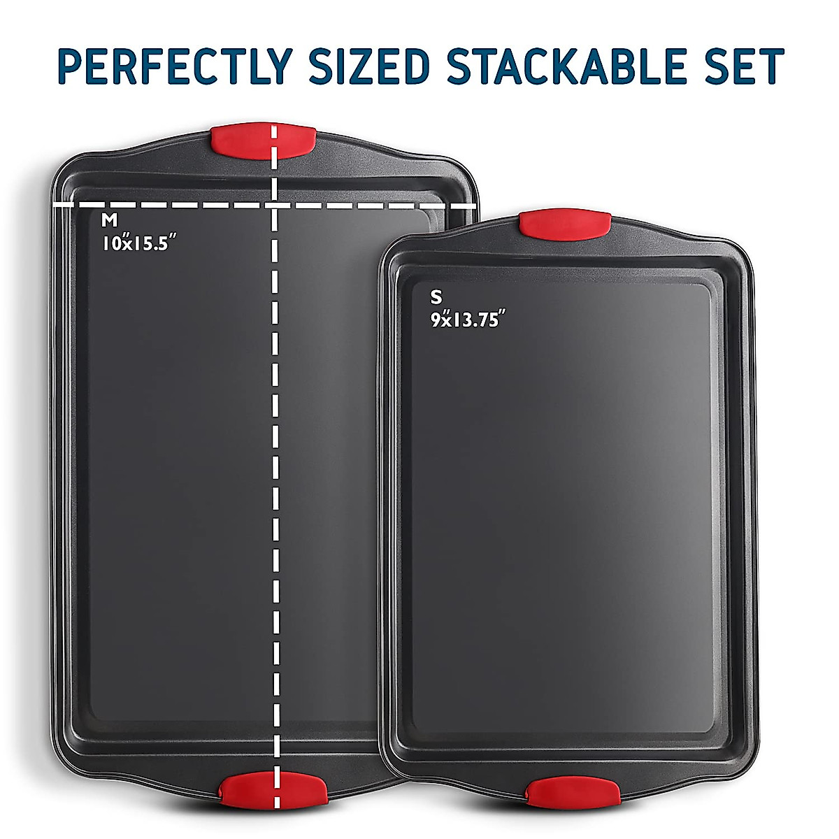 Baking Sheet Set, 2-Piece Cookie Sheet Set with Silicone Handles, Steel Baking Pan, Durable Baking Sheets for Oven, BPA Free Cookie Sheets for Baking Nonstick Set, Premium Sheet Pan, Black Baking Tray