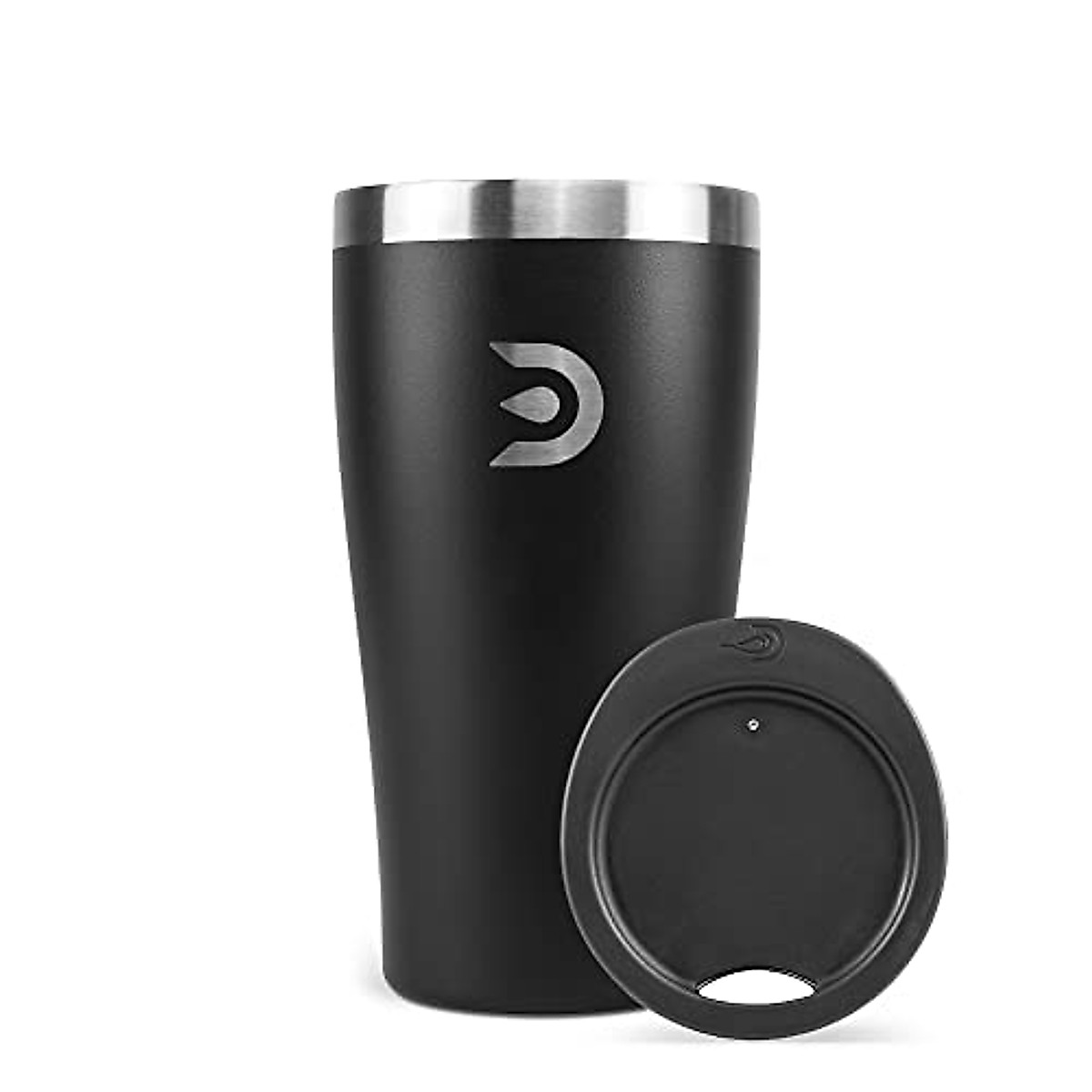 DrinkTanks® Insulated Craft Pint Cup 2-Pack - Two 16 oz Vacuum Insulated Stainless Steel Mugs with Lids; Hot/Cold perfect for coffee, tea, beer, cocktails, wine; Dishwasher Safe (Obsidian)