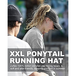 Zylioo XXL Vintage Messy Bun Ponycap,Adjustable Pigment Dyed Ponytail Baseball Hat,Denim Breathable Dad Hats