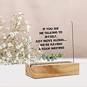 If You See Me Talking to Myself We're Having a Team Meeting Desk Decor Acrylic Desk Sign Funny Acrylic Plaque Home Office Room Desk Shelf Decoration Gift 4.7"x4.7"