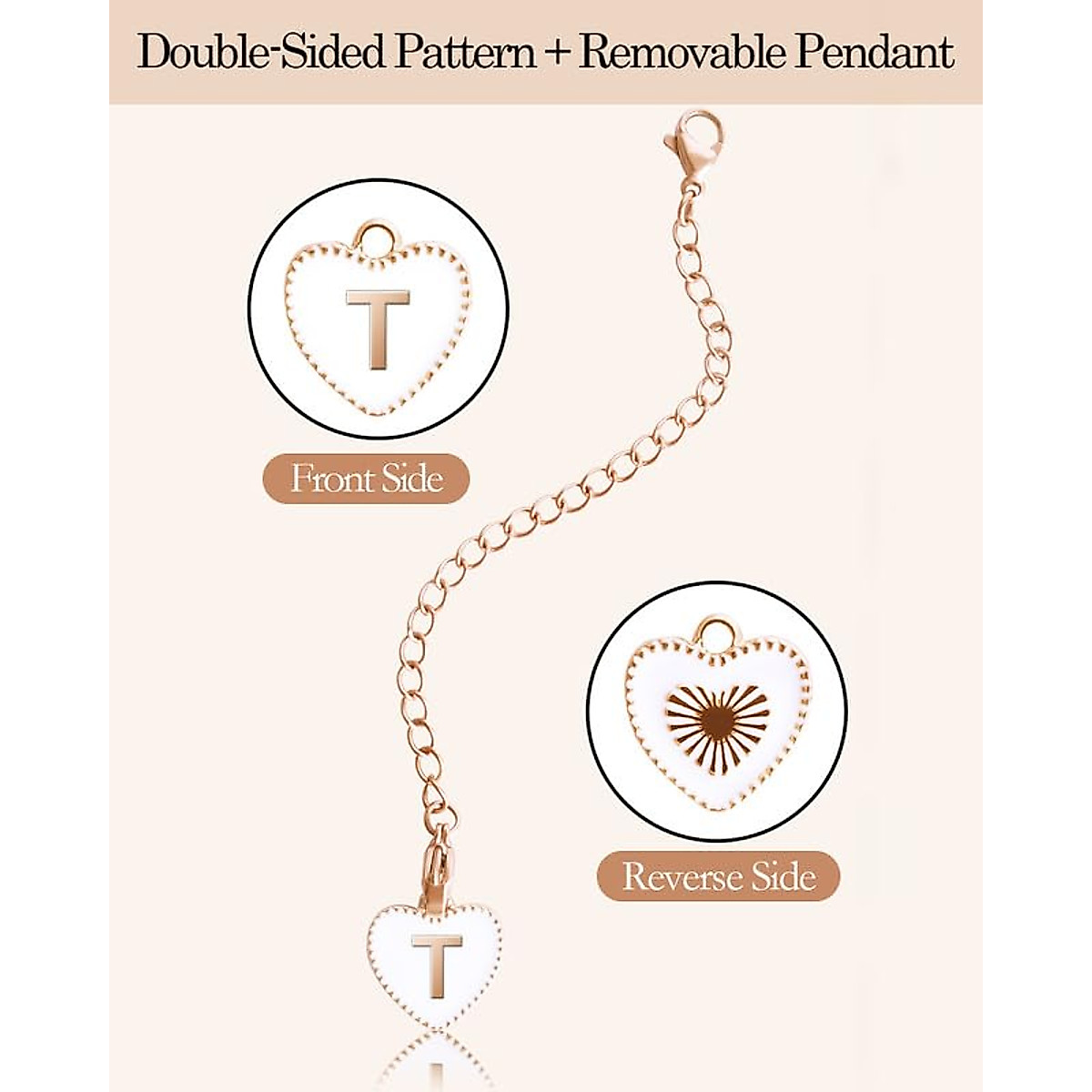 OriJoy Letter Charm Accessories for Stanley Cup, Name ID Letter Handle Charm For Stanley/Simple Modern Tumbler, Heart Shape Initial Identification Charms（T）