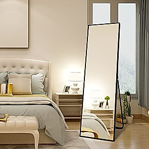 FLYMUHJIA Wall Mirror Full Length Full Body Mirror Floor Mirror Standing Mirror with Aluminum Alloy Thin Frame for Bedroom Living Room, 63” X20” Black