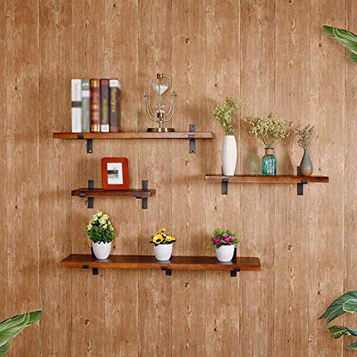 PIBM Stylish Simplicity Shelf Wall Mounted Floating Rack Shelves Solid Wood Metal Bracket Separator Plate Multifunction Small Items Wear Resistant Save Space,8 Sizes, Wood Color , 100x30x2cm