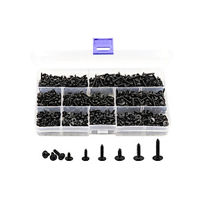 LBY 900pcs M2.3 M2.6 M3 Truss Head Self Tapping Screws, Wafer Head Screws, Pan Head with Washer Screw 9 Sizes Self Tapping Screws Assortment Kit, Carbon Steel (Blacking)