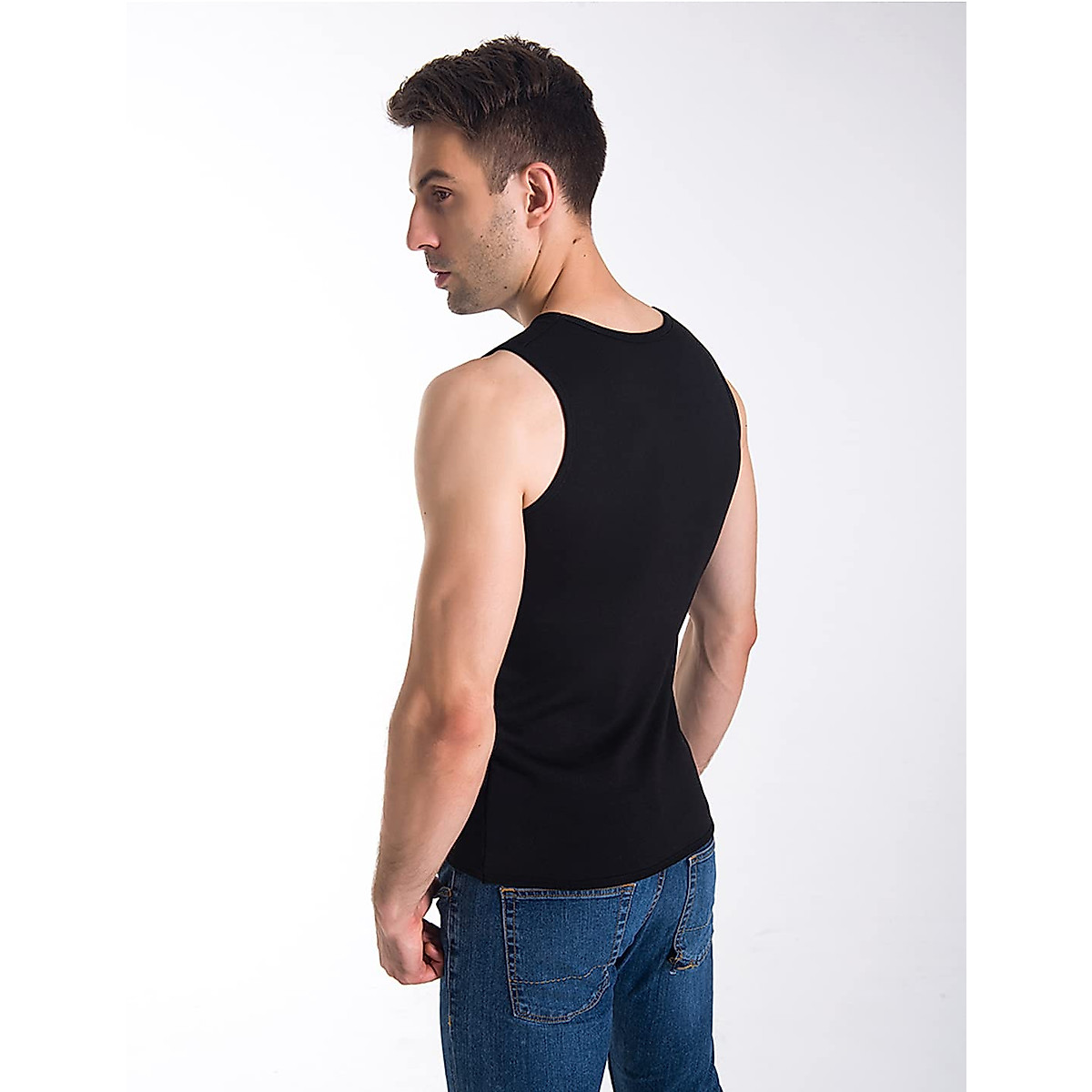 Locachy Men's Cotton Winter Warm Thermal Underwear Sleeveless Vest Fleece Lined Base Layer Tank Top Black L