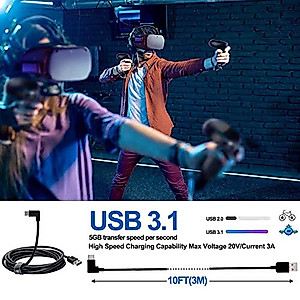 USB Type C Cable 10ft(3m) Oculus Quest Link, High Speed Data Transfer Fast Charging Cable Compatible for Quest and Gaming PC