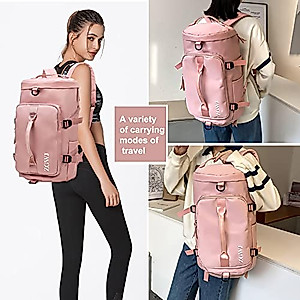 ZGWJ Sports Gym Bag with Wet Pocket & Shoes Compartment, Waterproof Shoulder Weekender Bag for Women and Men Swim Sports Travel Duffel Bag Lightweight and easy Carry on Light Pink