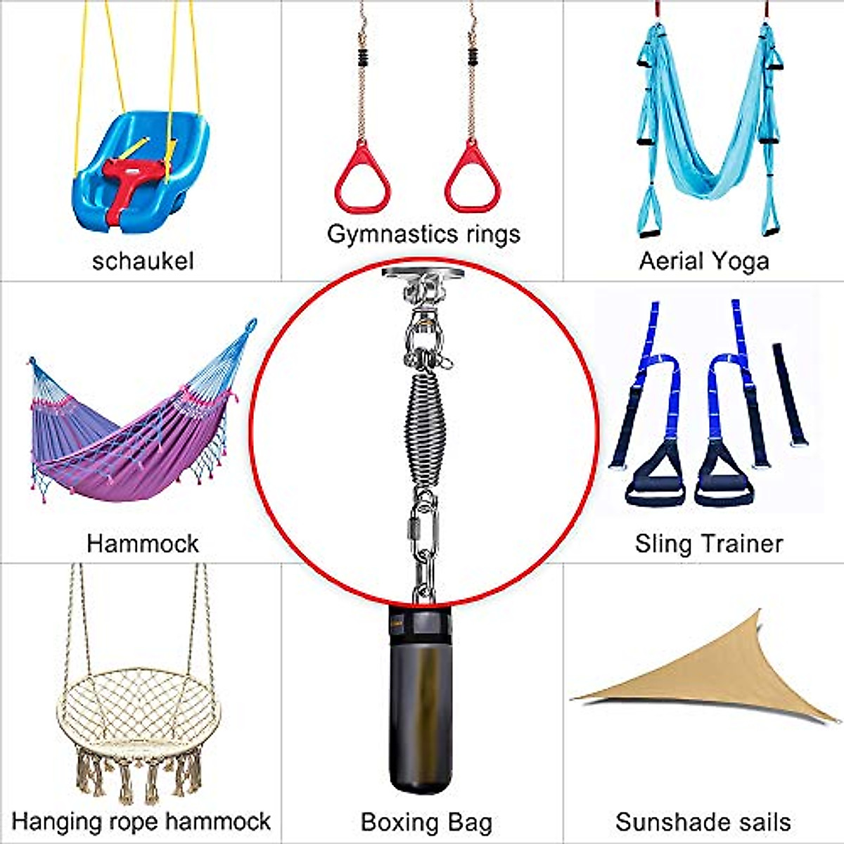 SELEWARE Stainless Steel Swivel Hanger with Heavy Duty Spring, Iron Chain and Bolts, Ceiling Mount for Hanging Indoor Swing, Hammock Chair, Heavy Punching Bag