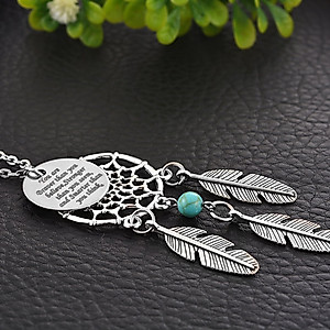 MJartoria Women's Dangling Feather Charms Filigree Tribal Dreamcatcher Pendant Chain Necklace (Silver)