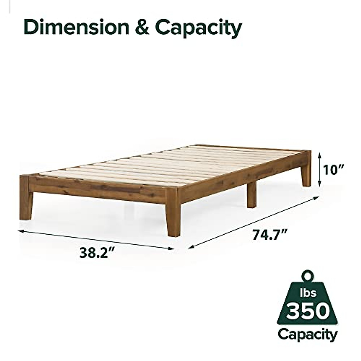 ZINUS Lucinda Wood Platform Bed Frame / No Box Spring Needed / Solid Wood Foundation with Wood Slat Support / Easy Assembly, Twin