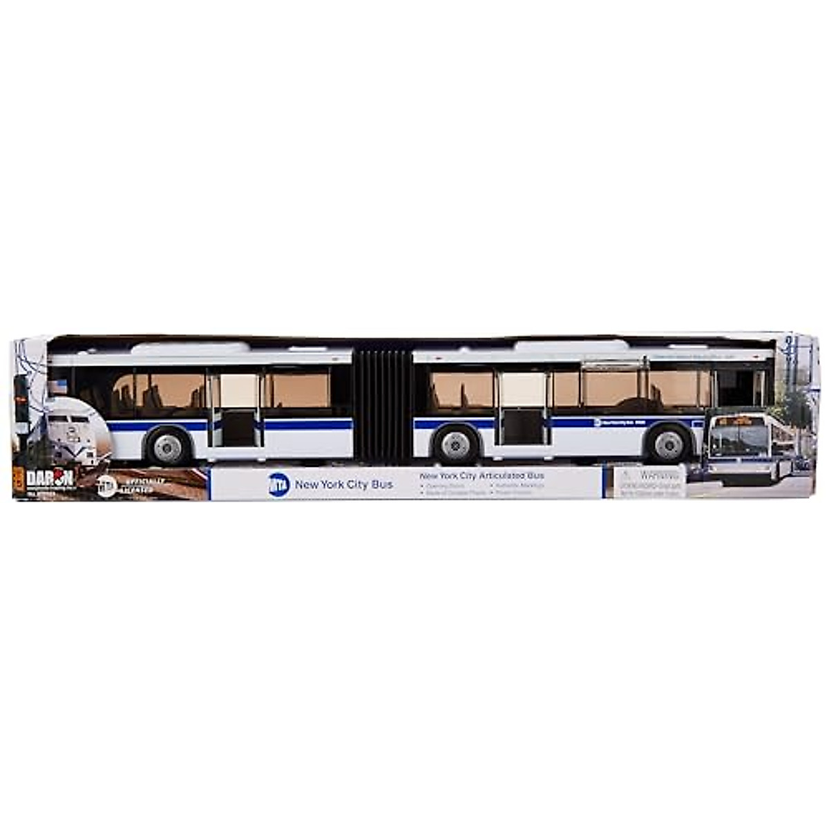 Daron RT8563 New York City MTA Metro Articulated Electric Bus 1:43 Scale- 16 Inches long White/Blue/Black
