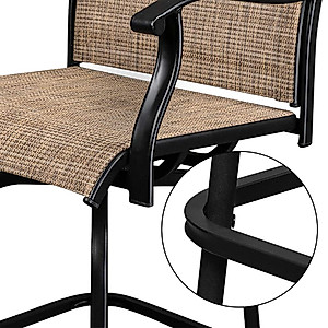 VINGLI 2 Pieces Outdoor Swivel Bar Stools, Patio Metal Bar Chairs Set of 2, All-Weather Bar Height Outdoor Chairs for Outside, Yard, Lawn, Poolside and Garden (2 Chairs, Brown)