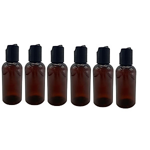 Natural Farms 6 Pack - 2 oz – Empty Squeeze Plastic Bottle - Amber Boston with Black Flip Top - for Essential Oils, Perfumes, Cleaning Products