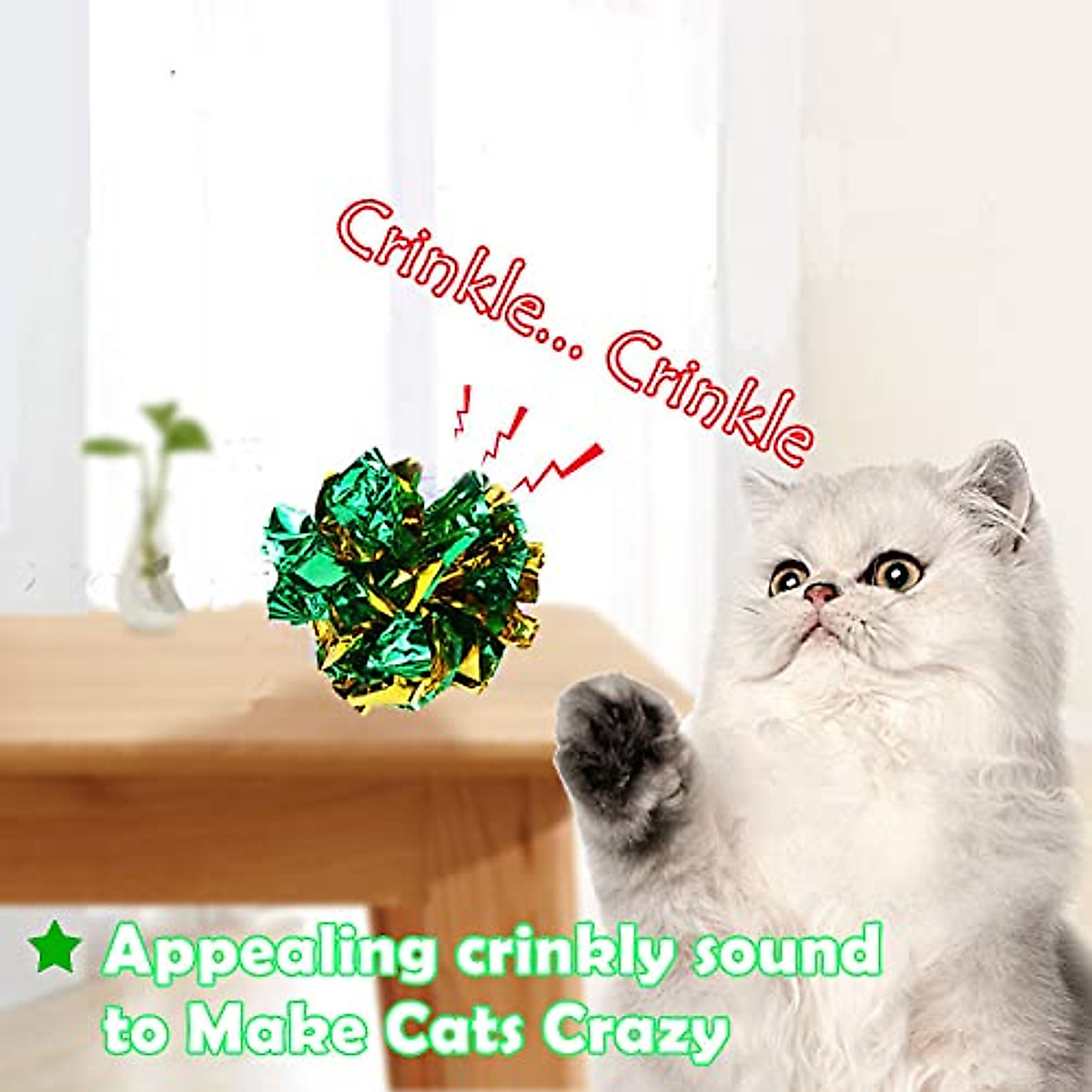 PETFAVORITES Mylar Crinkle Balls Cat Toys Interactive Crinkle Cat Toy Balls Independent Pet Kitten Cat Toys for Fat Cats Kittens Exercise, Soft and 2 Inch (24 Pack)