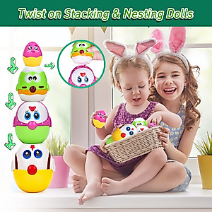 Easter Basket Stuffers Babies, Nesting Easter Eggs Toy Baby Easter Basket Suffers 1 Year Old, Baskets Stacking Toy for Kids，8 Pcs Matching Game for Age 1 2 3 Years Old, Easter Gifts for Toddler Boys