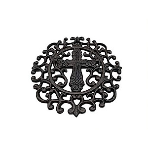 Comfy Hour Antique and Vintage Collection Cast Iron Round Cross Trivet 9" D Black