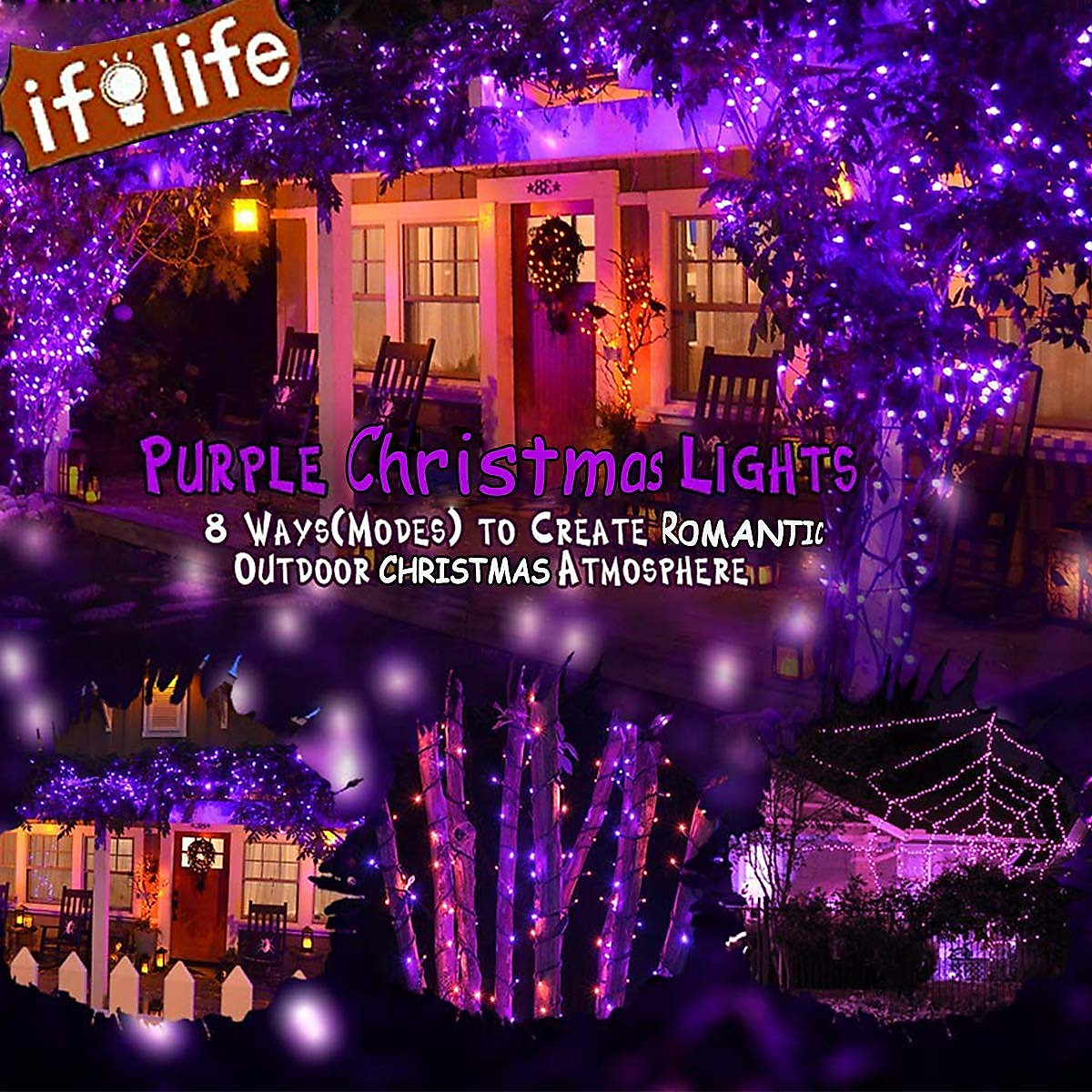 String Lights Fairy Lights 66 Feet 200 LED with Multi Flashing Modes Controller, Waterproof LED Lights Decorations for Bedroom, Wedding, Party, Garden, Patio, Indoor Outdoor Occastions (Purple)