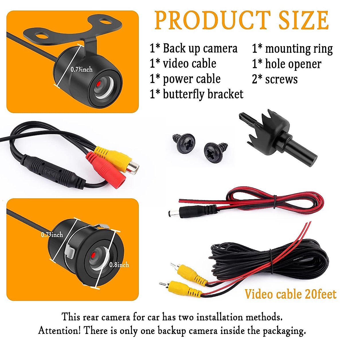 Car Reverse Backup Camera - [HD Night Vision] [170°Wide Angle] Front Side Rear View Camera with Dual Purpose Design - Waterproof Universal Reverse Camera for Car Truck SUV RV