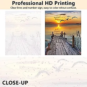 DIY Painting by Numbers for Adults, Bridge at Sunset Paint by Number, Sea Adult Paint by Numbers Kits on Canvas, Seabird Paint by Numbers for Beginner and Kids Flameless (16X20 Inch)