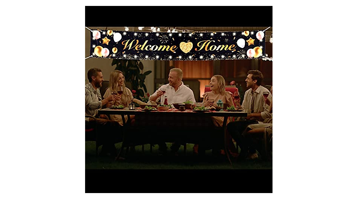 Welcome Home Banner with LED Lights | Large Black & Gold Outdoor Decor