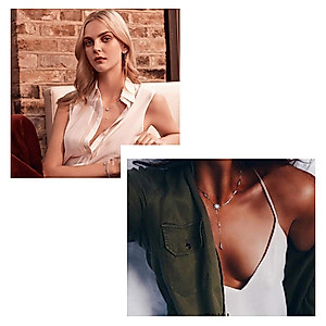 Crystal Star Drop Y Necklace for Women 925 Sterling Silver 14K White Gold Plated Charms CZ Diamond Snowflake Starlet Bar Pendant Lariat Chain Delicate Huggie Adjustable Shiny Jewelry Gift Box