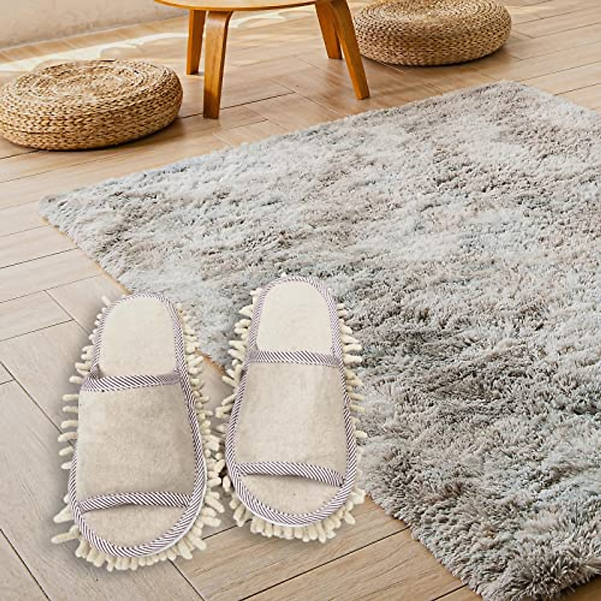 Leefasy Mop Slippers Men Women Cleaning Shoes Microfiber Mute Cleaner Detachable Practical Mopping Slippers Cleaning Sandals for Floor Polishing, Beige