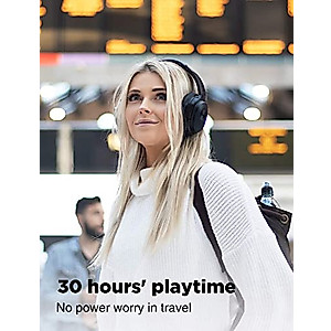 Qisebin Active Noise Cancelling Headphones, SE7 Bluetooth Headphones with Microphone Deep Bass Wireless Headphones Over Ear, Comfortable Protein Earpads, 30 Hours Playtime for Travel/Work, Black