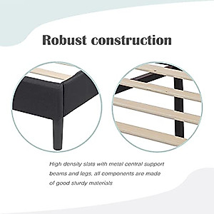 Gruwans Upholstered Bed Frame King with Wingback Headboard/No Box Spring Needed/Wooden Slat Support/Easy Assemble/Black