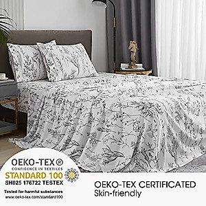 HYPREST Floral Sheets Queen Size,18 inches Deep Pocket Sheets, 1800 Thread Count Black and White Leaf Floral Bed Sheets Soft Breathable Cute Aesthetic Shabby Chic Bed Sheets, Oeko-Tex Certificated.