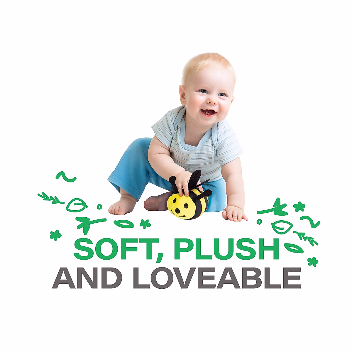 Etna Plush Buzzing Bees Toy - Cute Soft Mommy Bee Carrier Holds 4 Baby Bee Dolls, Squeeze Activated Sounds