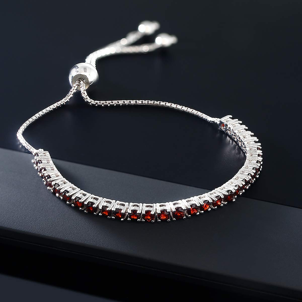 Gem Stone King 925 Sterling Silver Red Garnet Tennis Bracelet For Women | 4.50 Cttw | January Gemstone Birthstone | 3MM Round Garnet | Fully Adjustable Up to 9 Inch